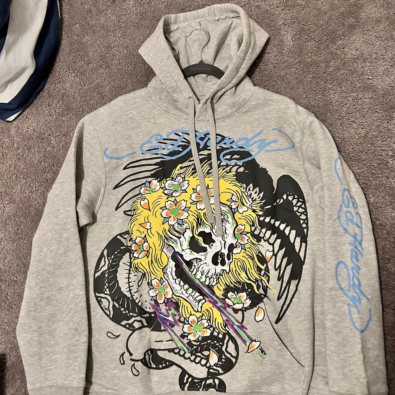 Never worn grey Ed Hardy hoodie size L fits M too.... - Depop