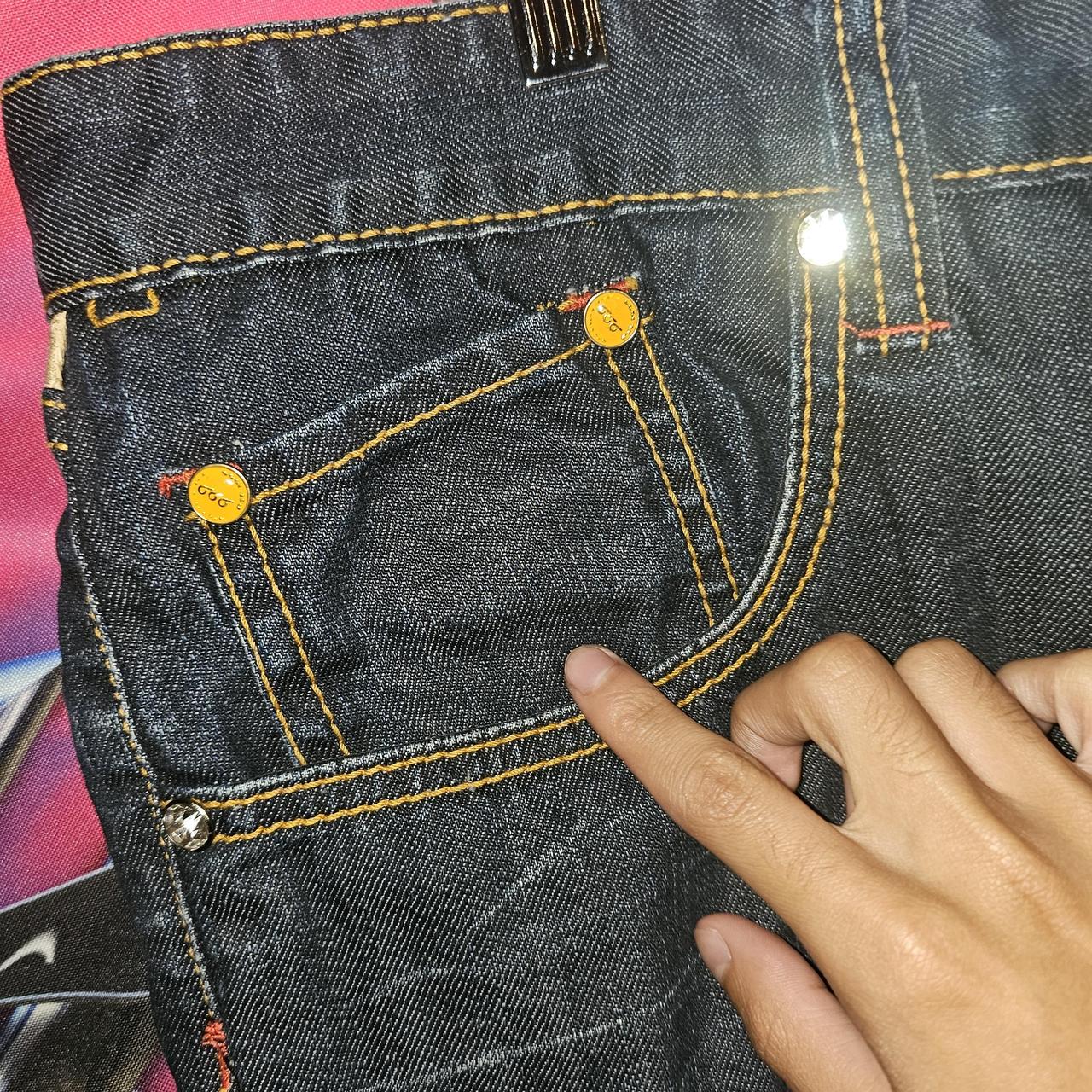 Gino Green denim jeans with unique embroidery... | Depop