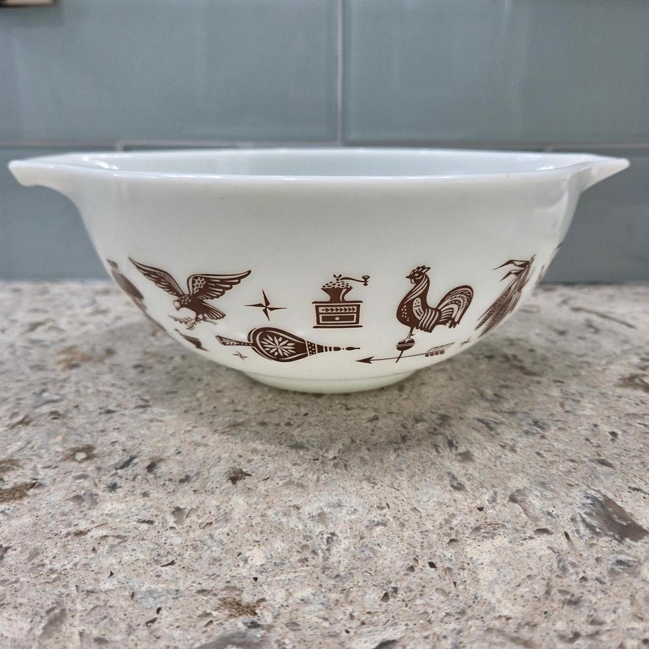 Vintage Pyrex Homestead Brown on White Mixing Bowl... | Depop