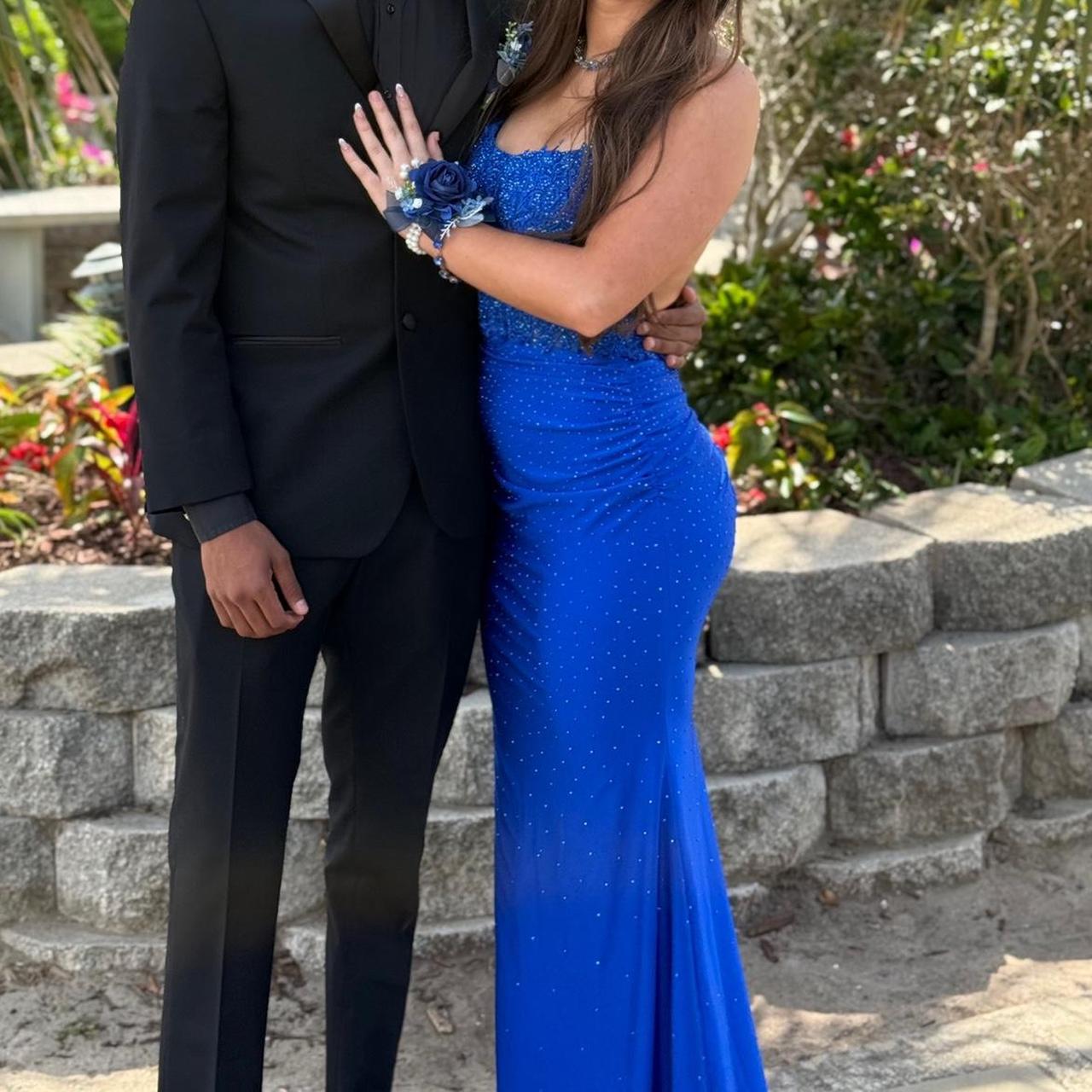 ROYAL blue prom dress or winter formal NEVER WORN!!... | Depop