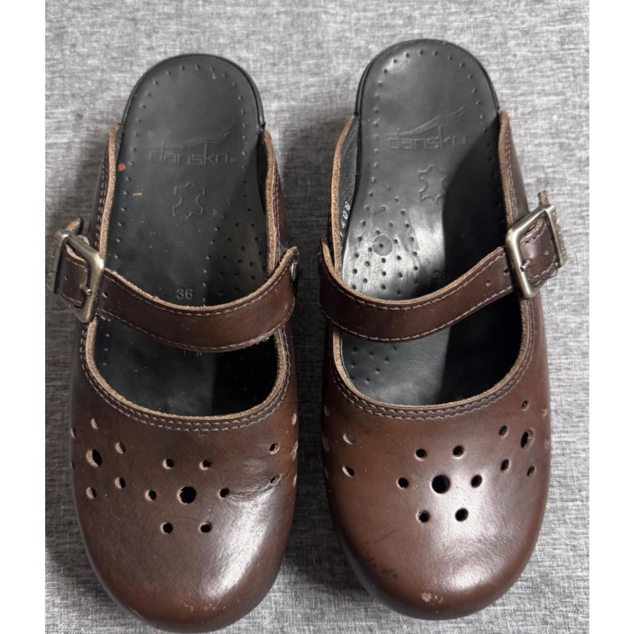 Dansko Merrie Mary Jane Mule Clog Leather Red Maroon... | Depop