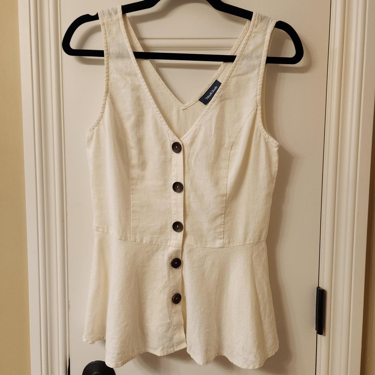 Cream colored Modcloth tank top with wooden buttons.... - Depop