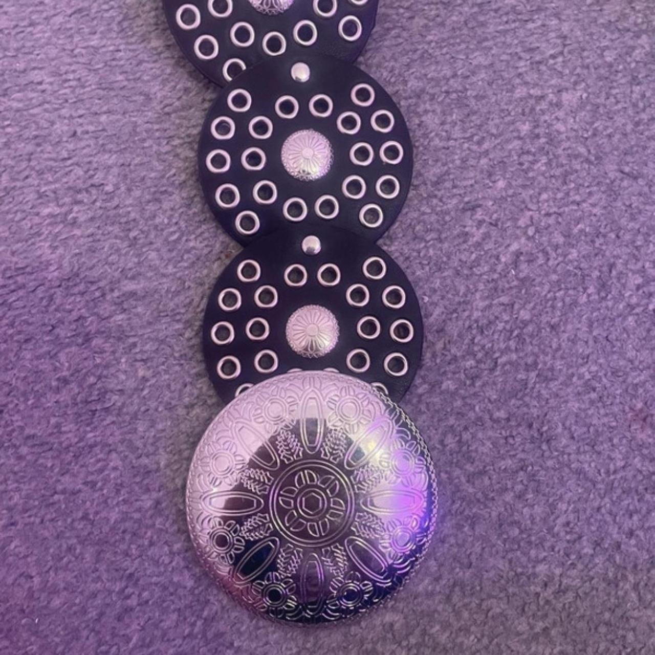 Black and white rave-inspired belt with silver... - Depop