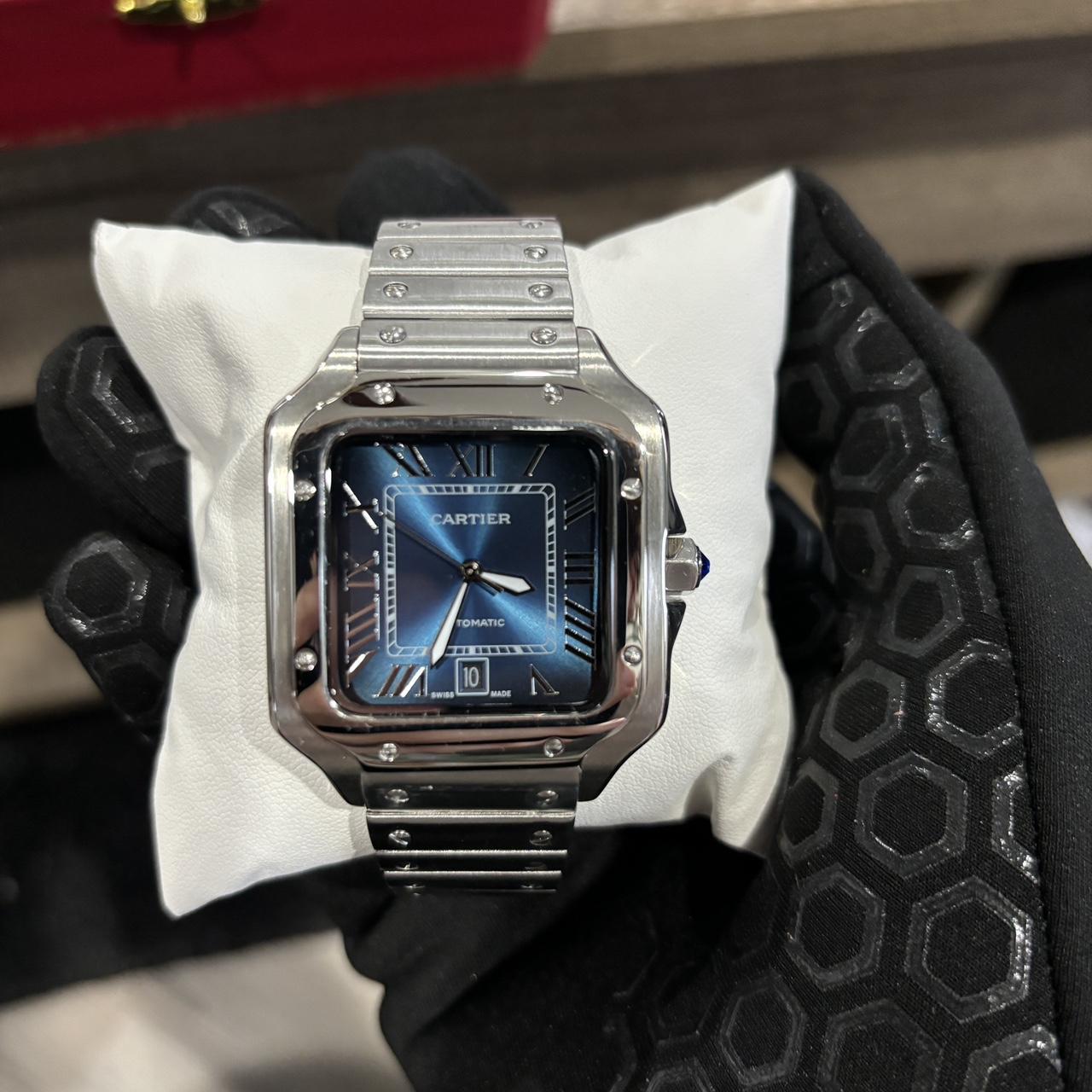 Blue face cartier santos med adjustable band - Depop