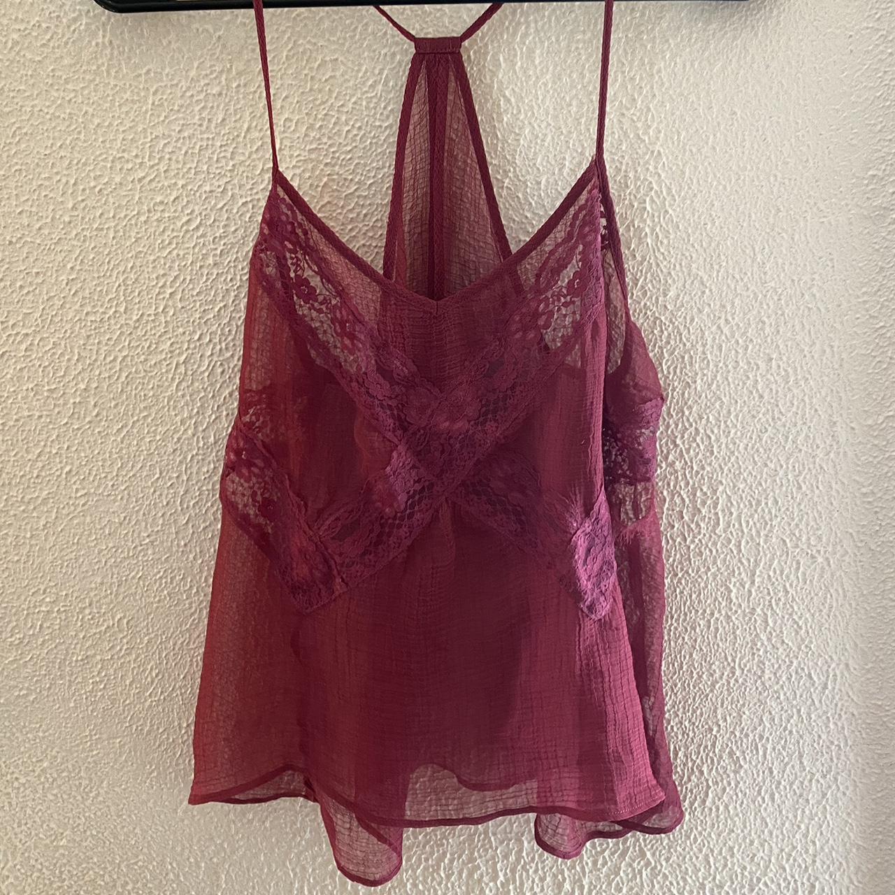 Burgundy lacy top with rip #lacy #lace #flowy... | Depop