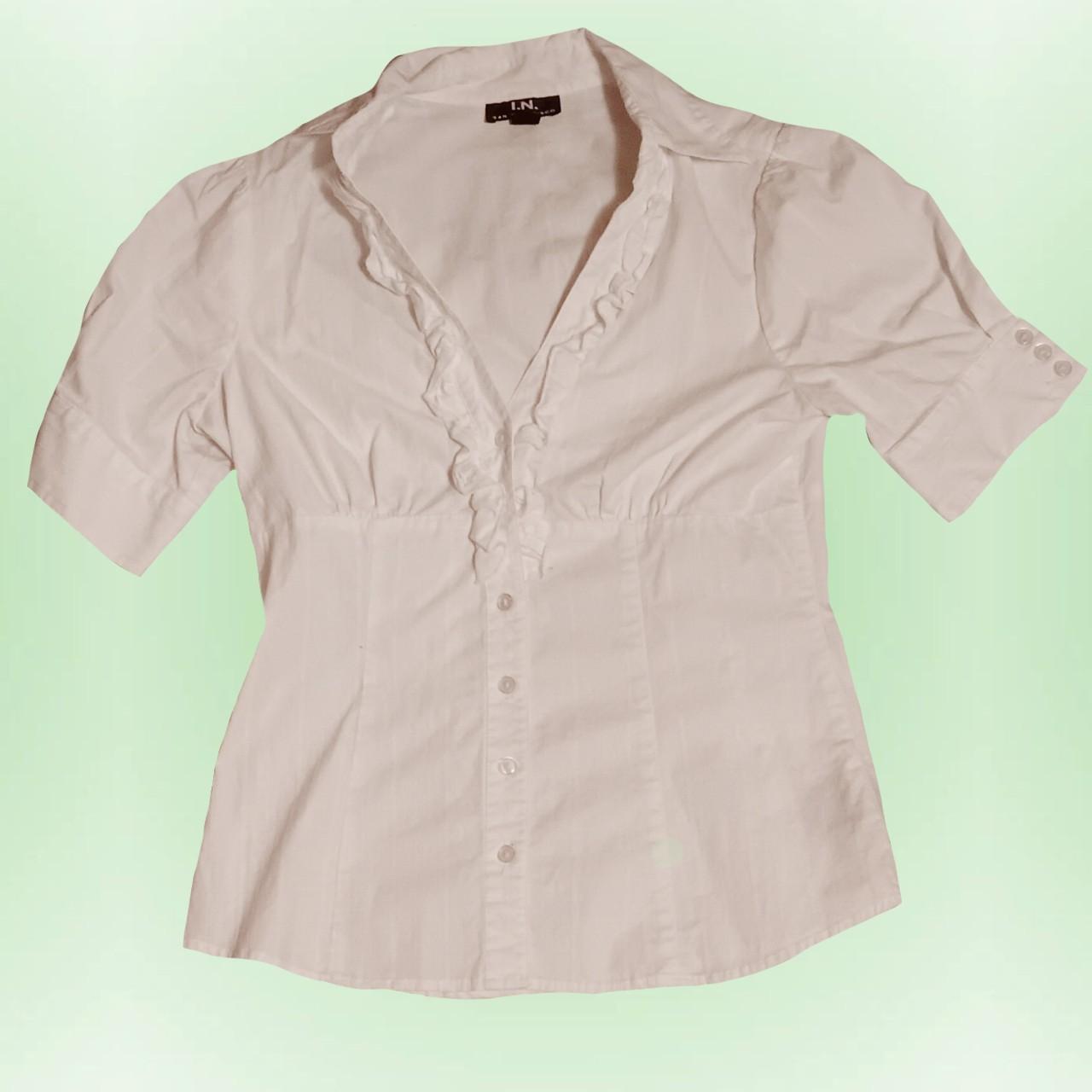 White frilly button up Size Large Brand- I.N. San... - Depop