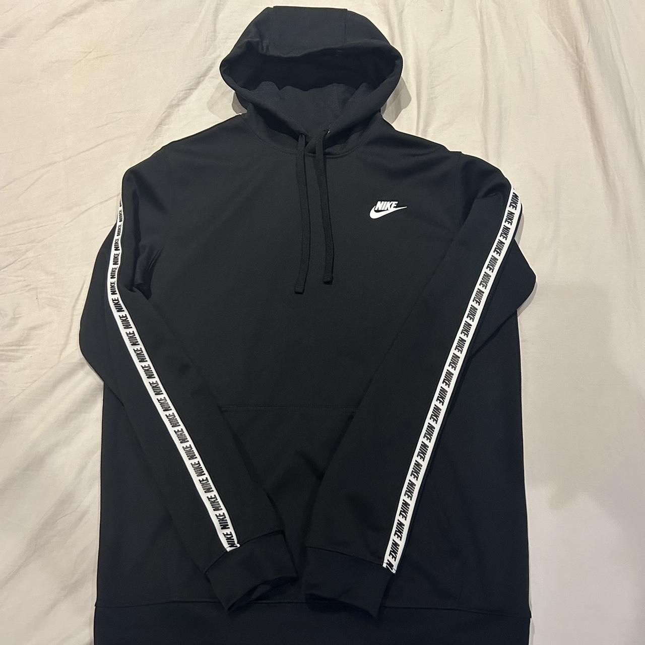 Black Nike stripe sleeves hoodie - Depop