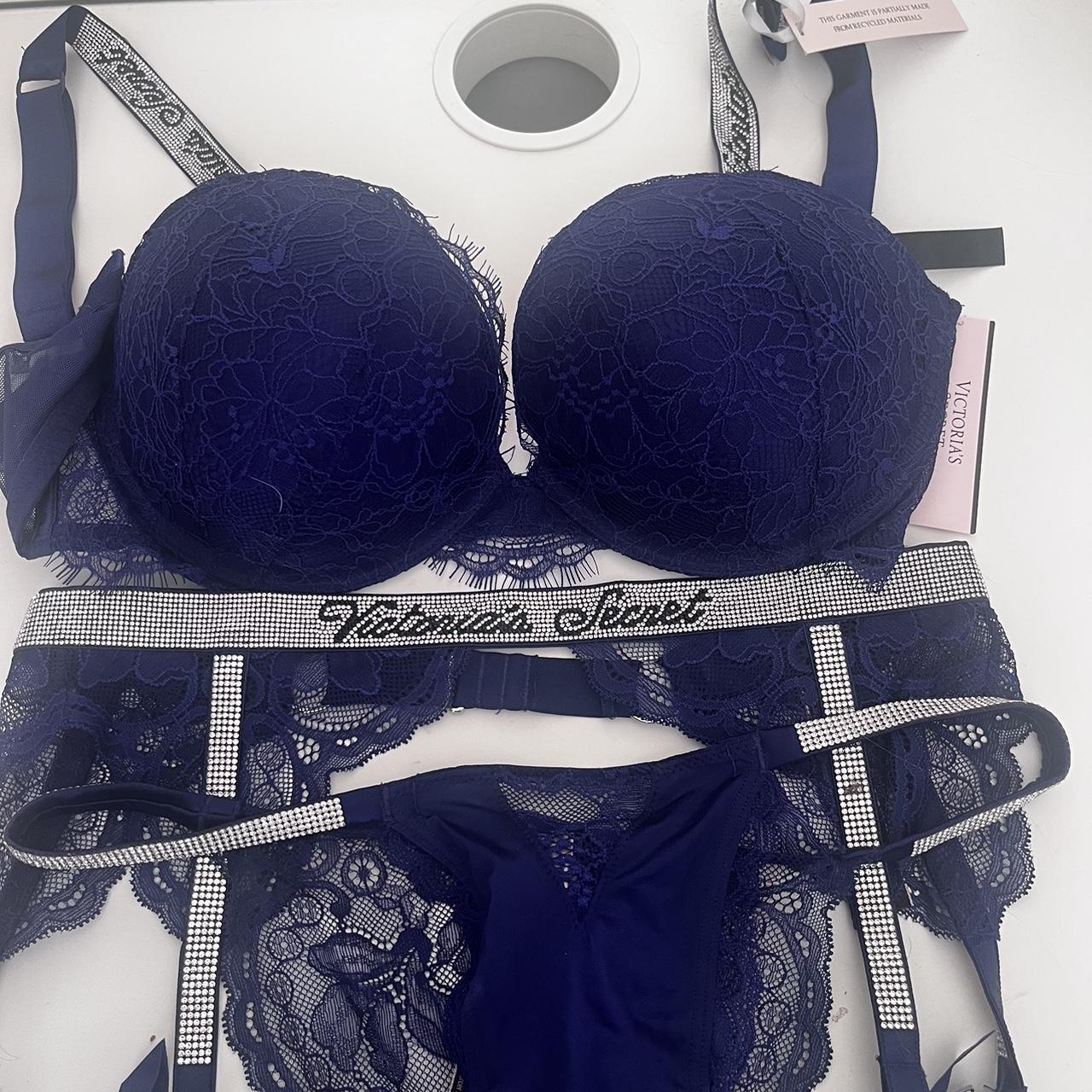 Blue/purple Victoria secret 3 piece lingerie set... - Depop