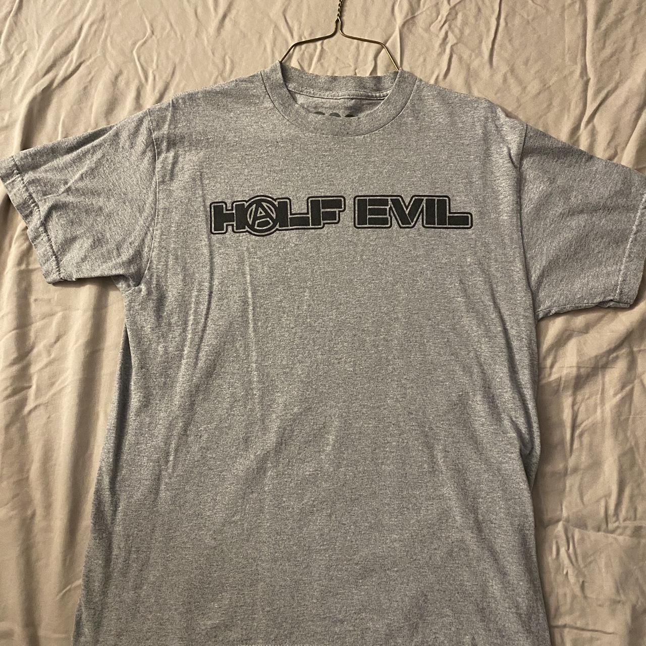 Half Evil Logo T-Shirt Gray size Medium. worn only... - Depop