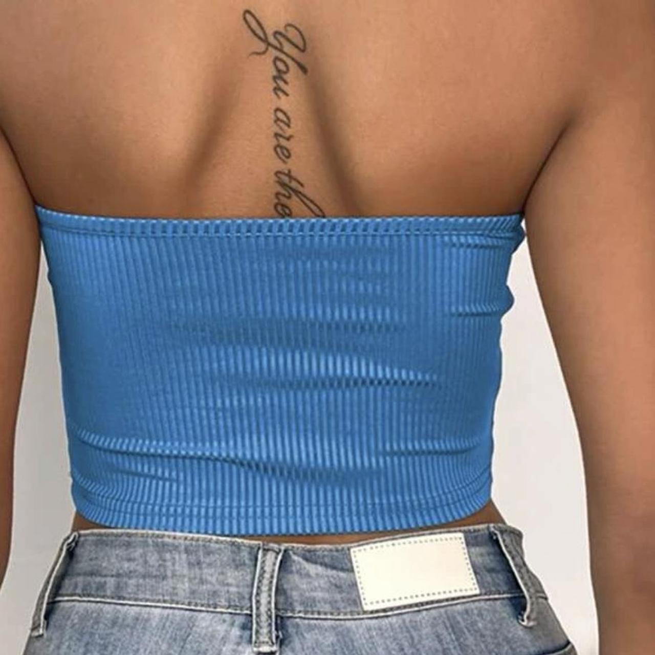 blue backless halter top DM before buying! shirt is... - Depop