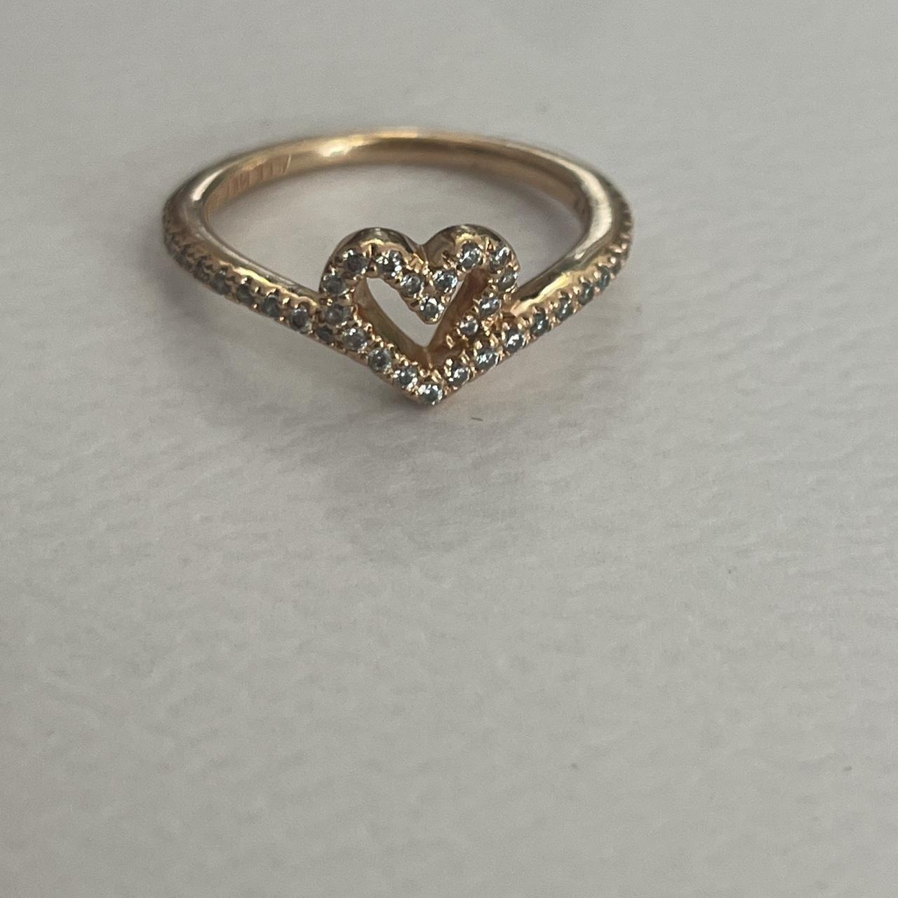 Pandora Sparkling Wishbone Heart Ring Rose Gold... | Depop