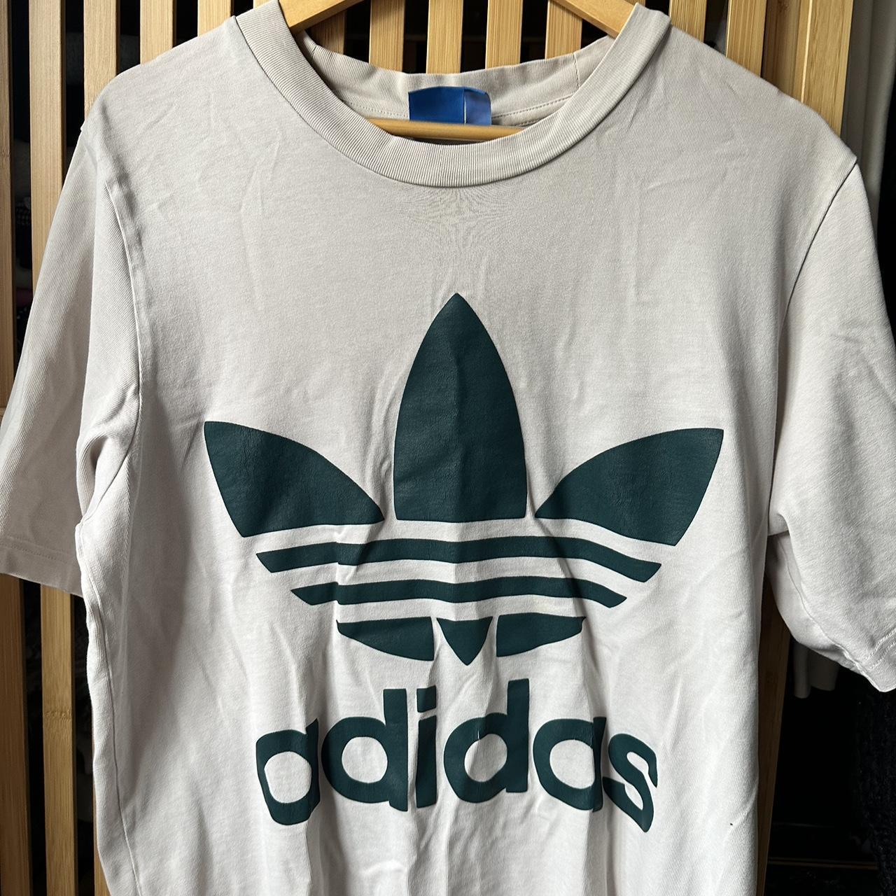 Adidas Box Logo Tee - Oversized (Small) Beige and... - Depop