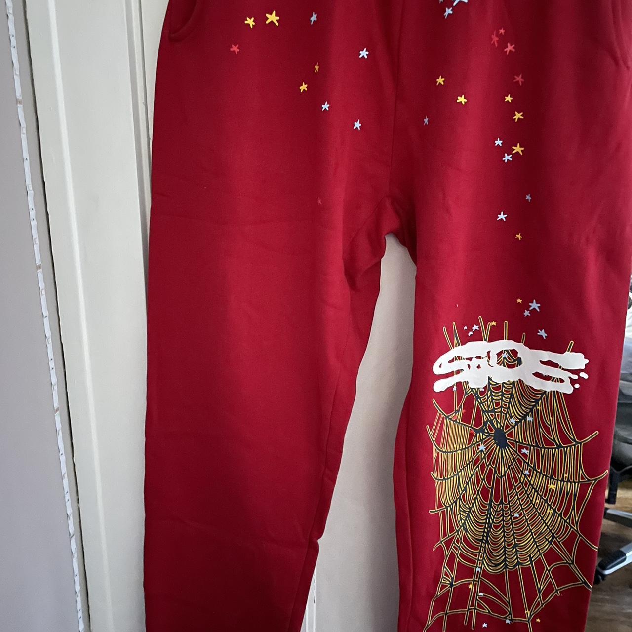 Sp5der burgundy red sweatpants size M medium dm to... - Depop