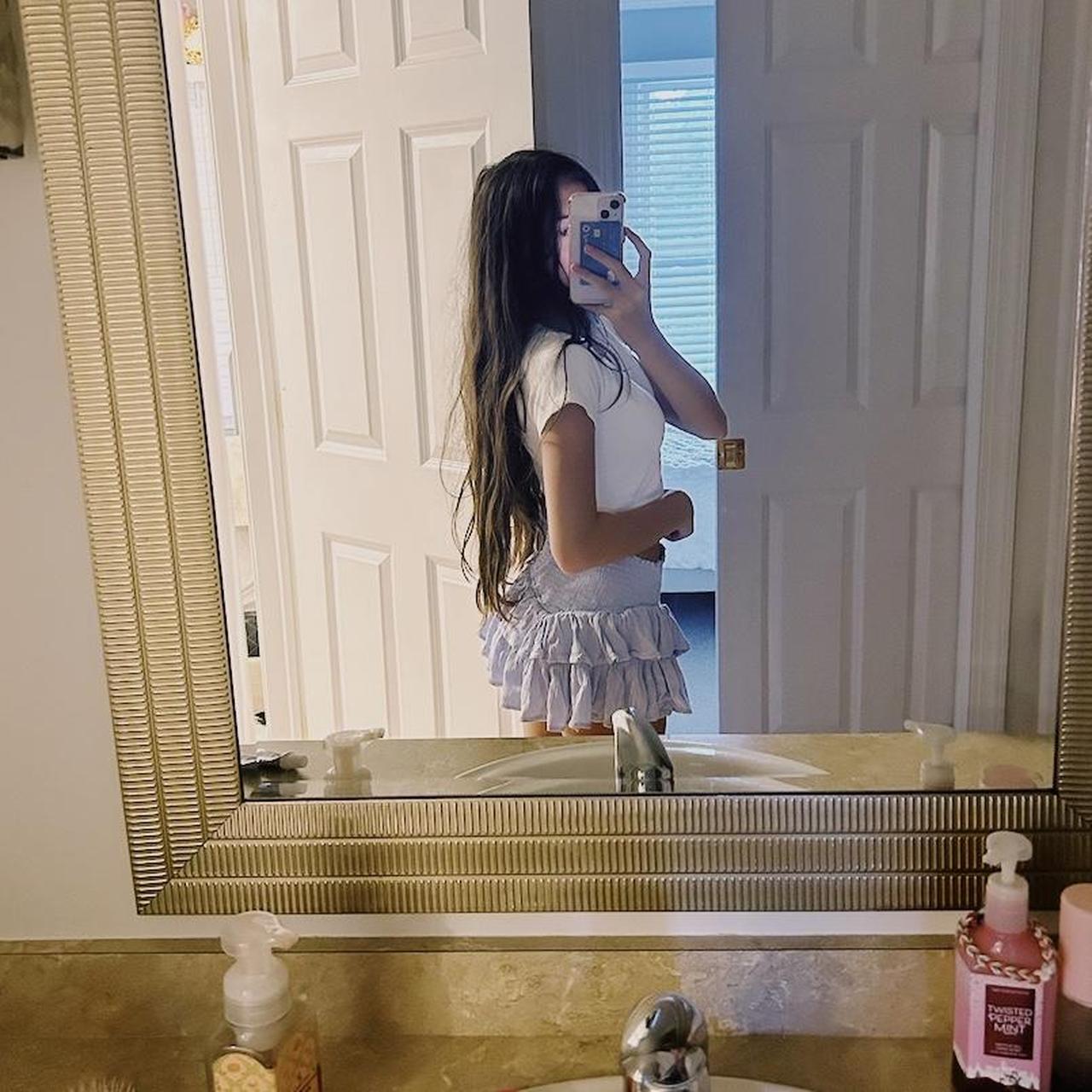 Preppy light blue skirt, resembles a LoveShackFancy... - Depop