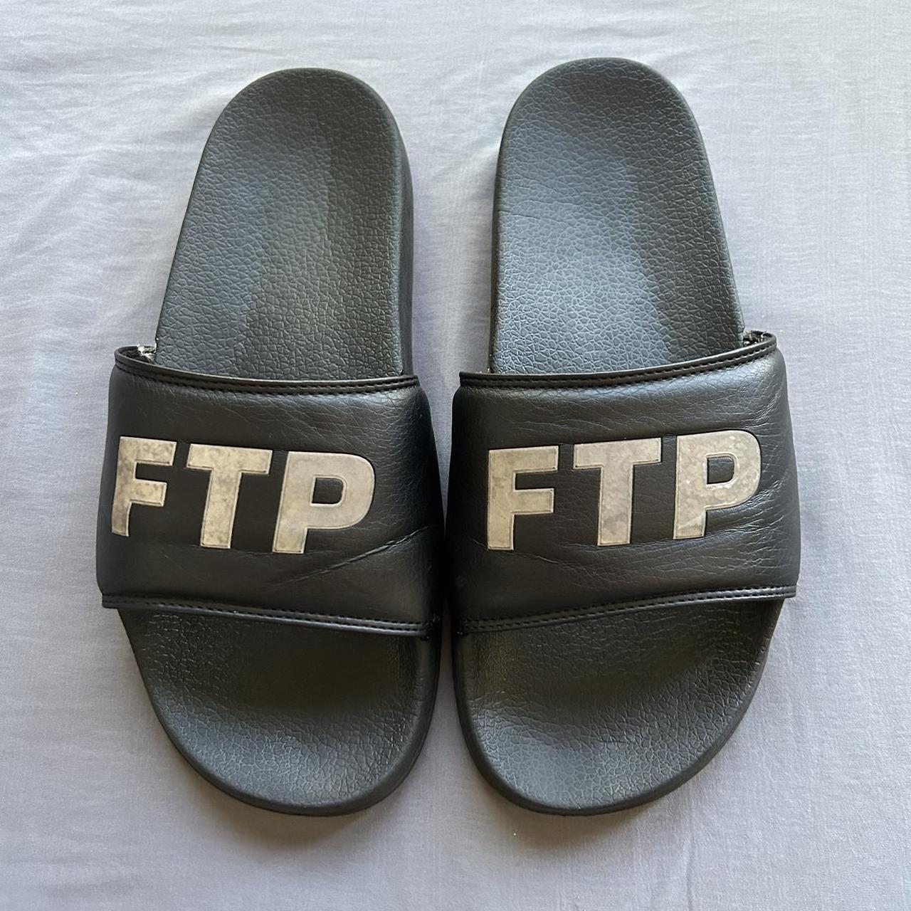 FTP Reflective Logo Slides FW18 Black Size M9 Worn... - Depop