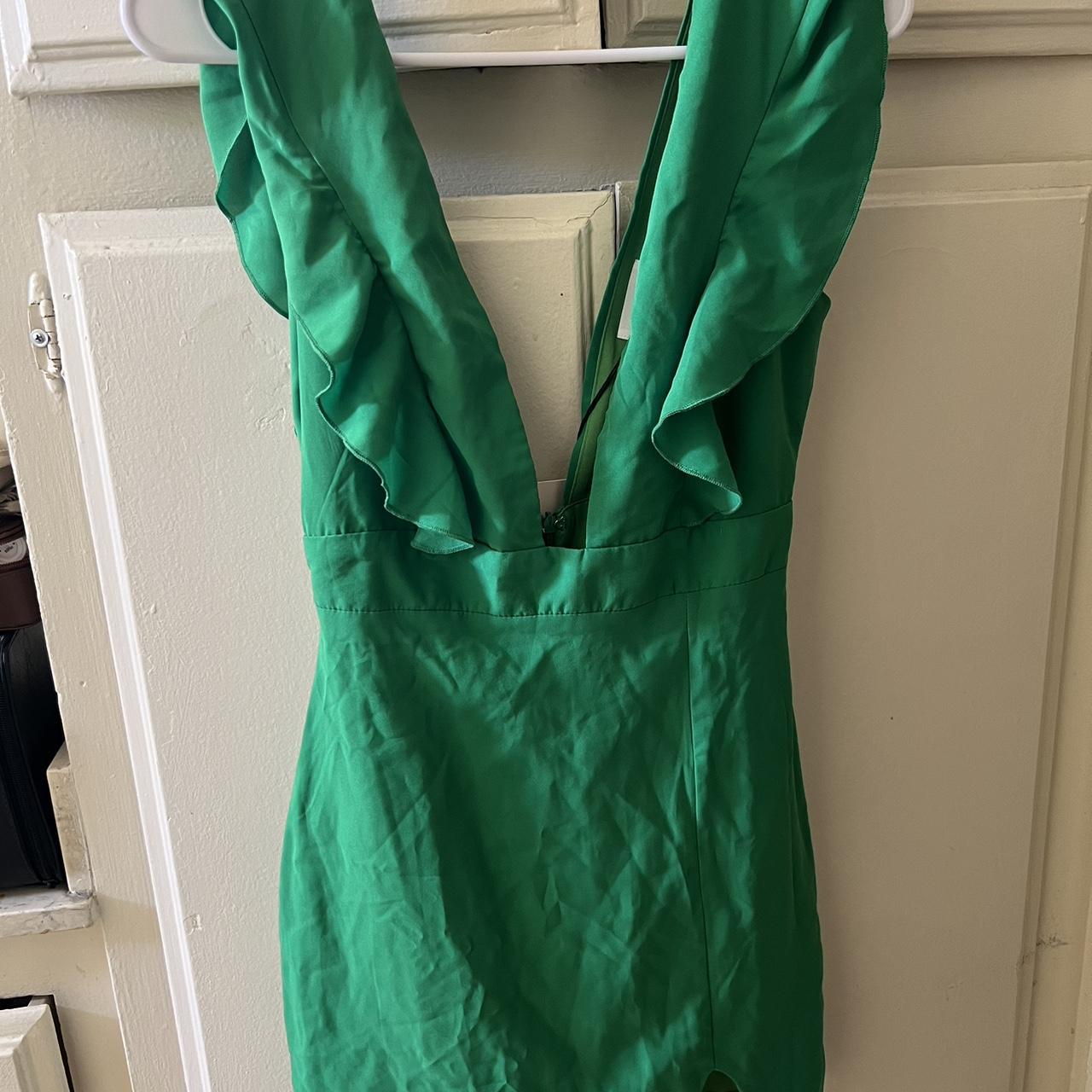 Green ruffle mini dress #partydress #superdown... - Depop