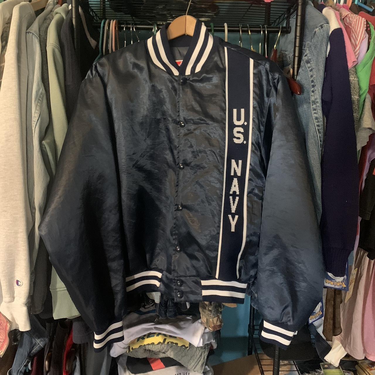US Navy bomber jacket in black and white... | Depop