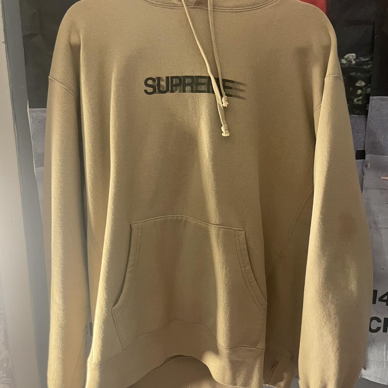 Tan Supreme motion logo hoodie size Medium.... - Depop