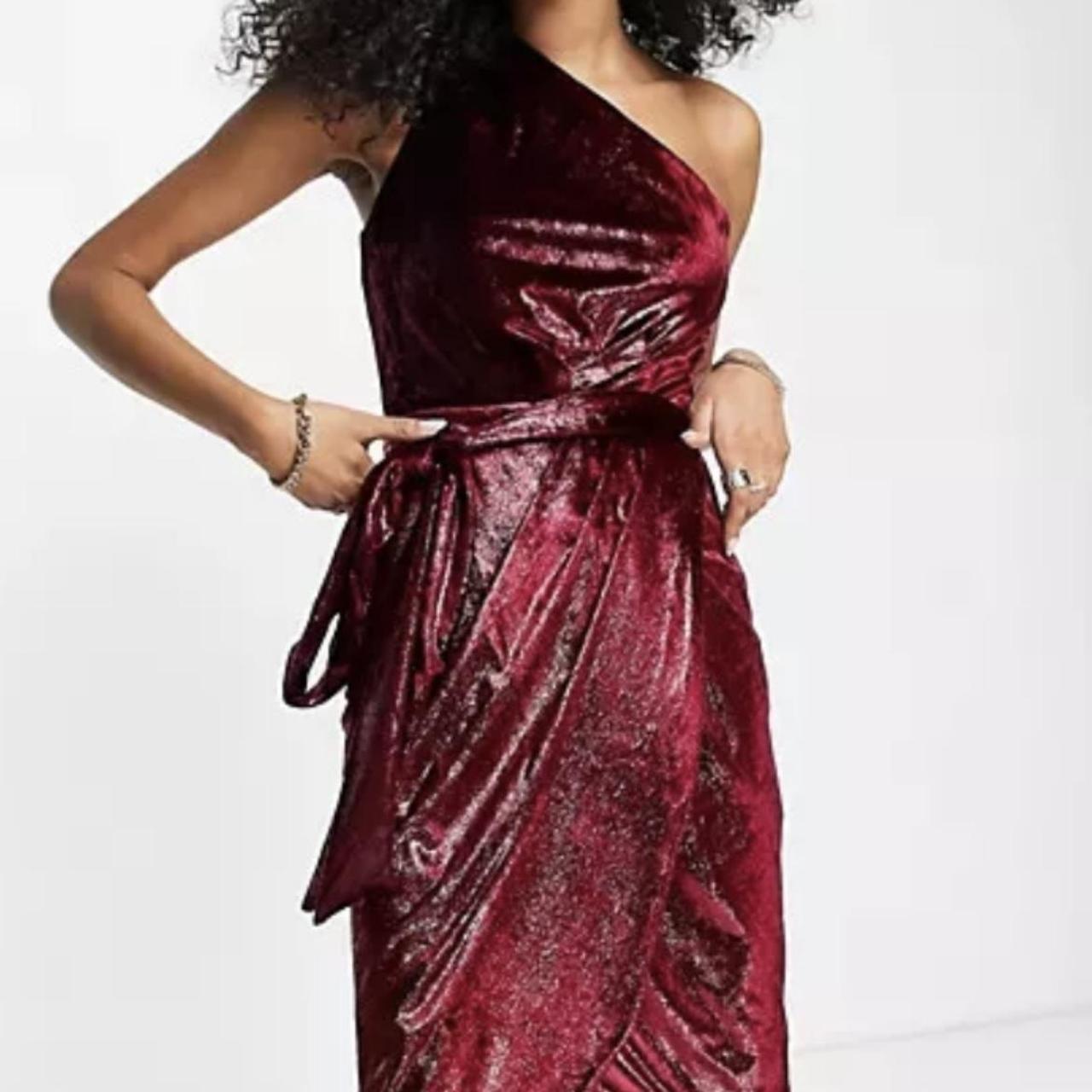 Ted Baker Abinaa Ox Blood One Shoulder Drape Midi... - Depop