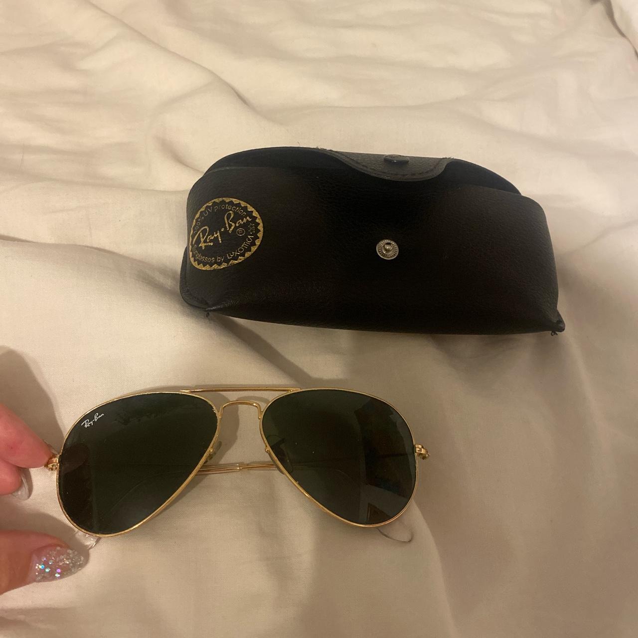 RAY BAN Sunglasses w/Case Color: Gold rim Size:... - Depop