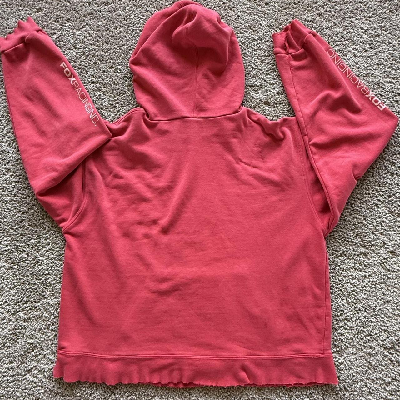 Y2K Thrashed Fox Racing Red hoodie bodyfit... | Depop
