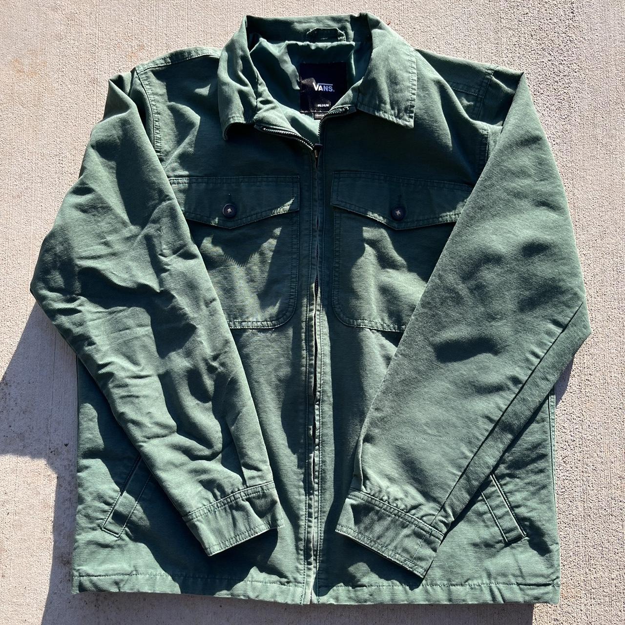 Medium dark green vans jacket, lightly worn with... - Depop