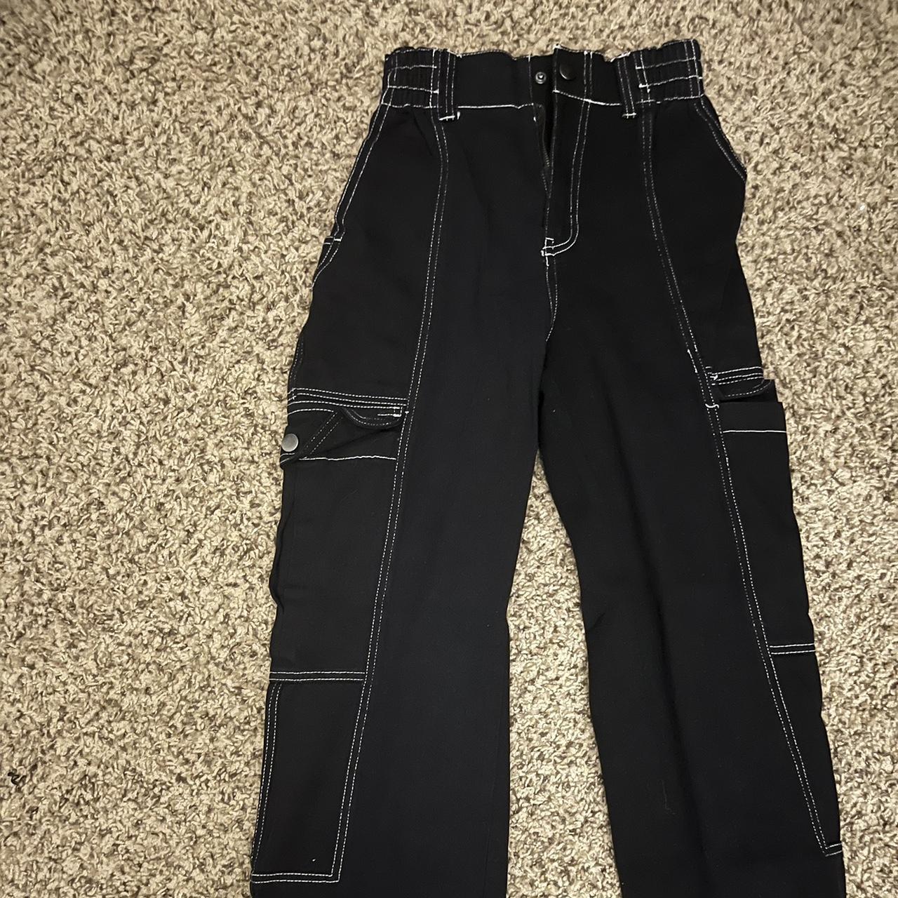 black cargos with white stitching,only worn... - Depop