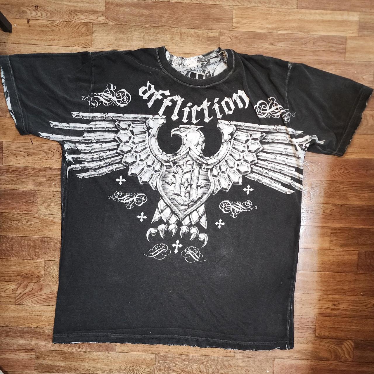 Affliction reversible shirt emo grunge look 24x29... - Depop