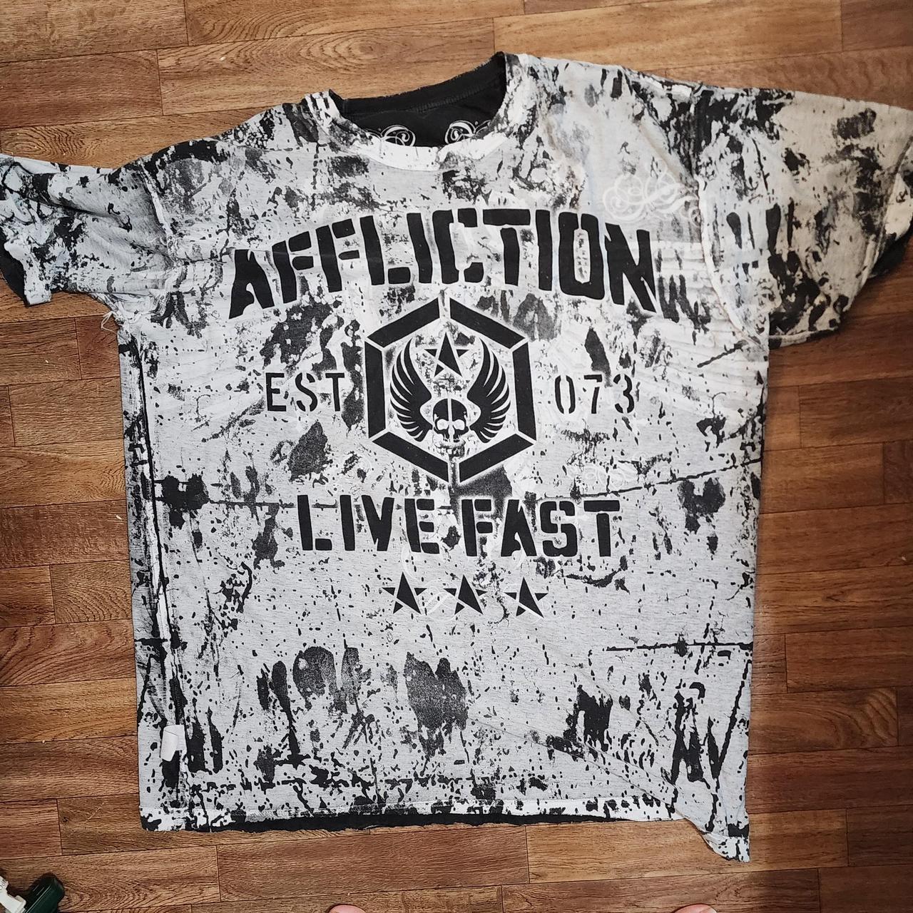 Affliction reversible shirt emo grunge look 24x29... - Depop