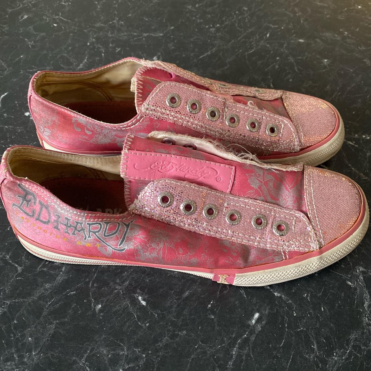 ED HARDY VINTAGE PRE-LOVED Pink glitter slip on... - Depop