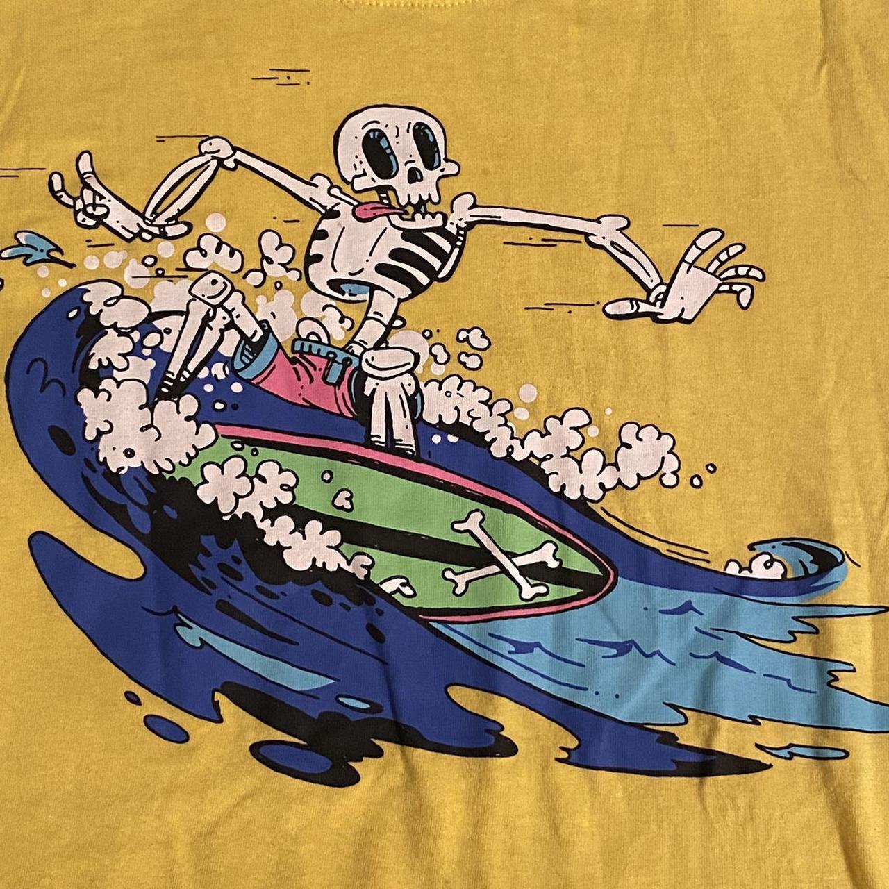 ⋆⁀ ︰ ₊˚ yellow surfing skeleton shirt! kids XL,... - Depop