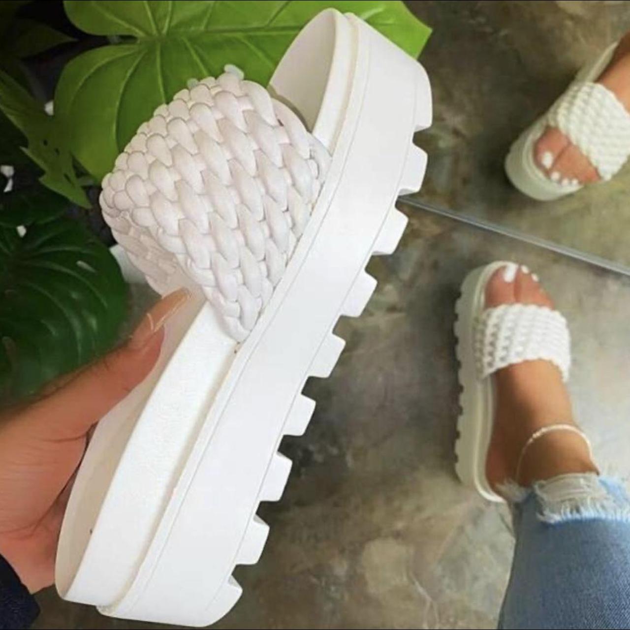 Women's Braided White Platform Slippers/Sandals - Depop