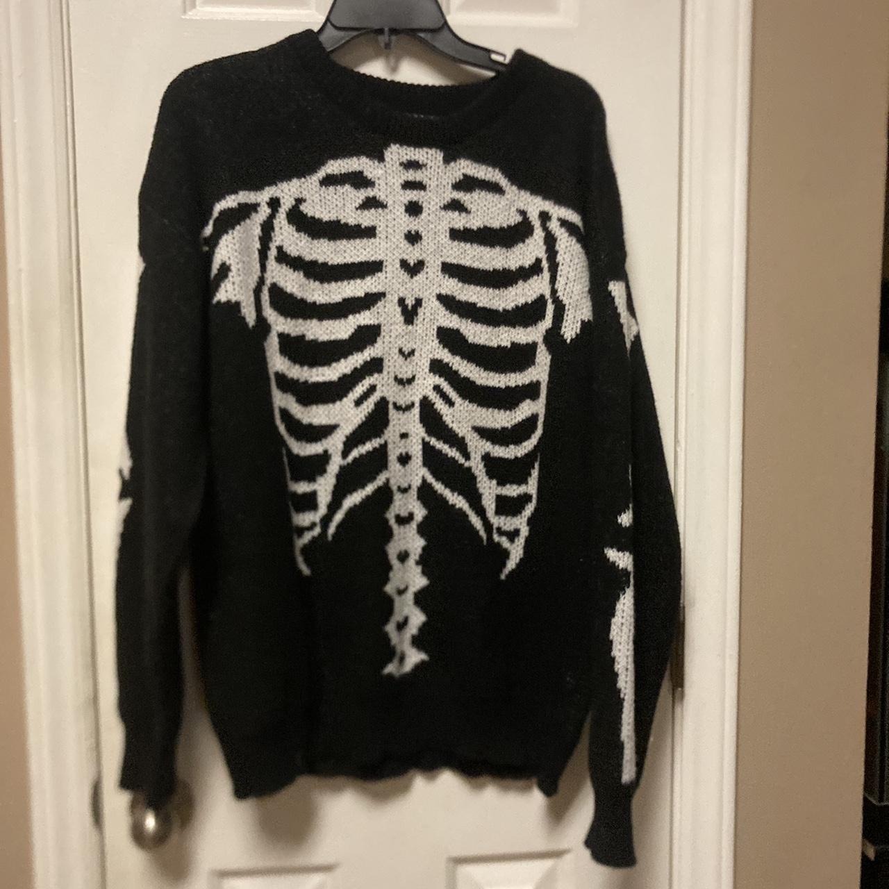 XL Black and White Skeleton Sweater Never Worn 100%... - Depop