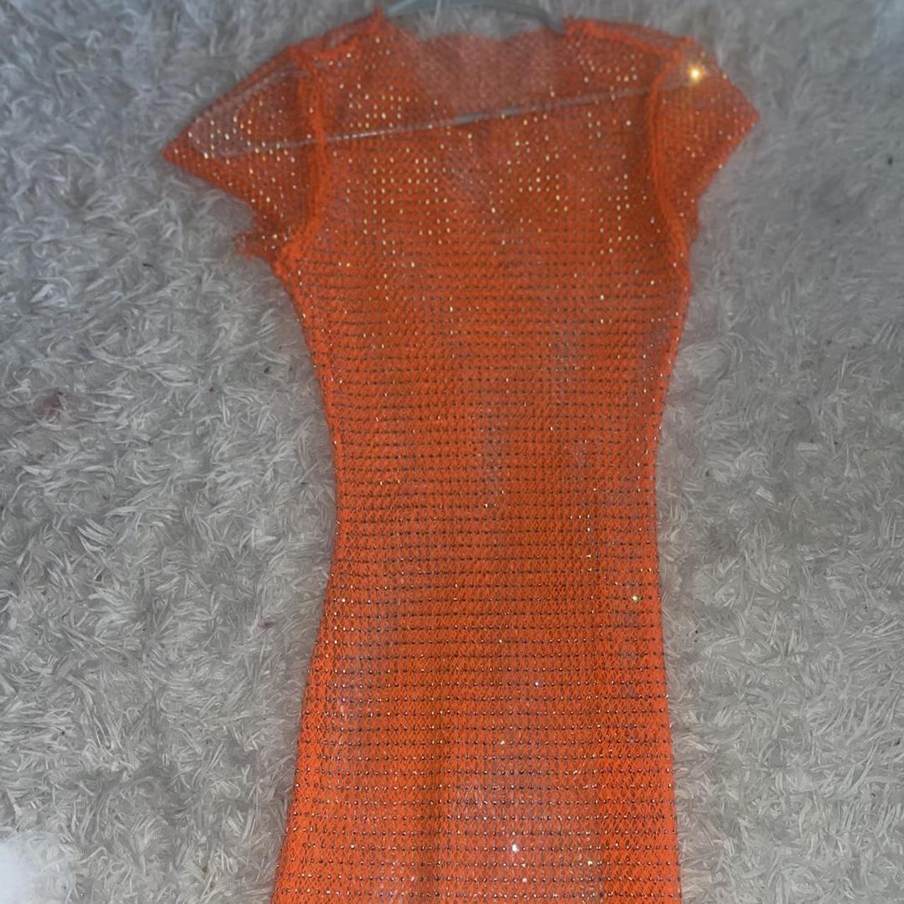 See-through orange rhinestone dress🧡 (Worn only once... - Depop
