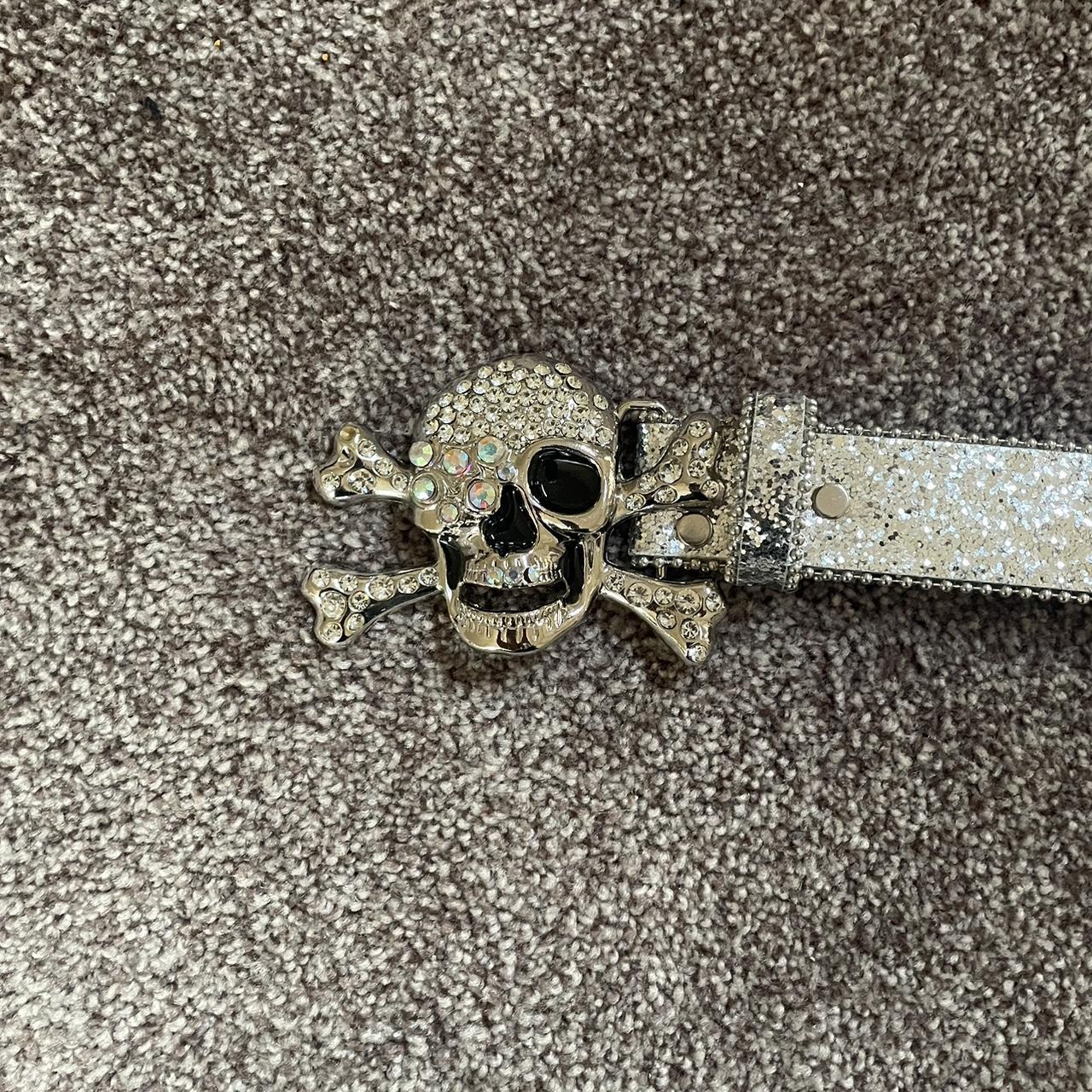 skull and crossbones bb belt send offers or buy for... - Depop