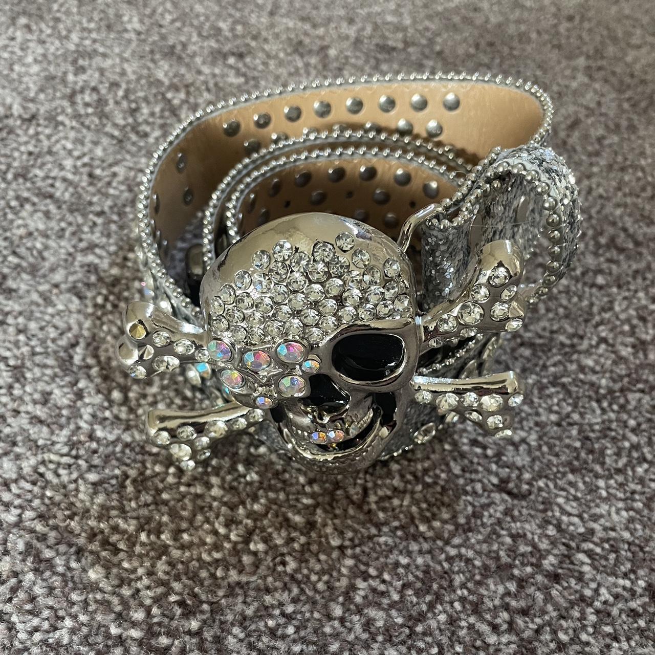 skull and crossbones bb belt send offers or buy for... - Depop