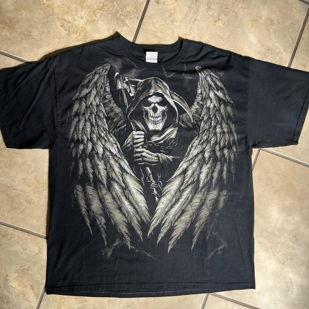 Vintage y2k emo grim reaper skull skater † shirt - ... - Depop