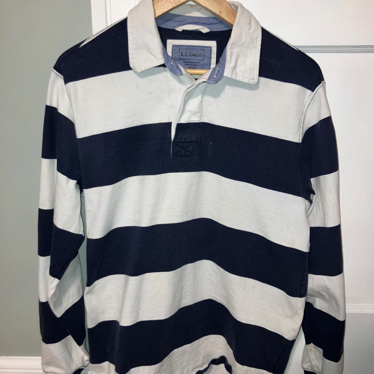 LL Bean Rugby Size Small Blue/White Worn - Good... - Depop