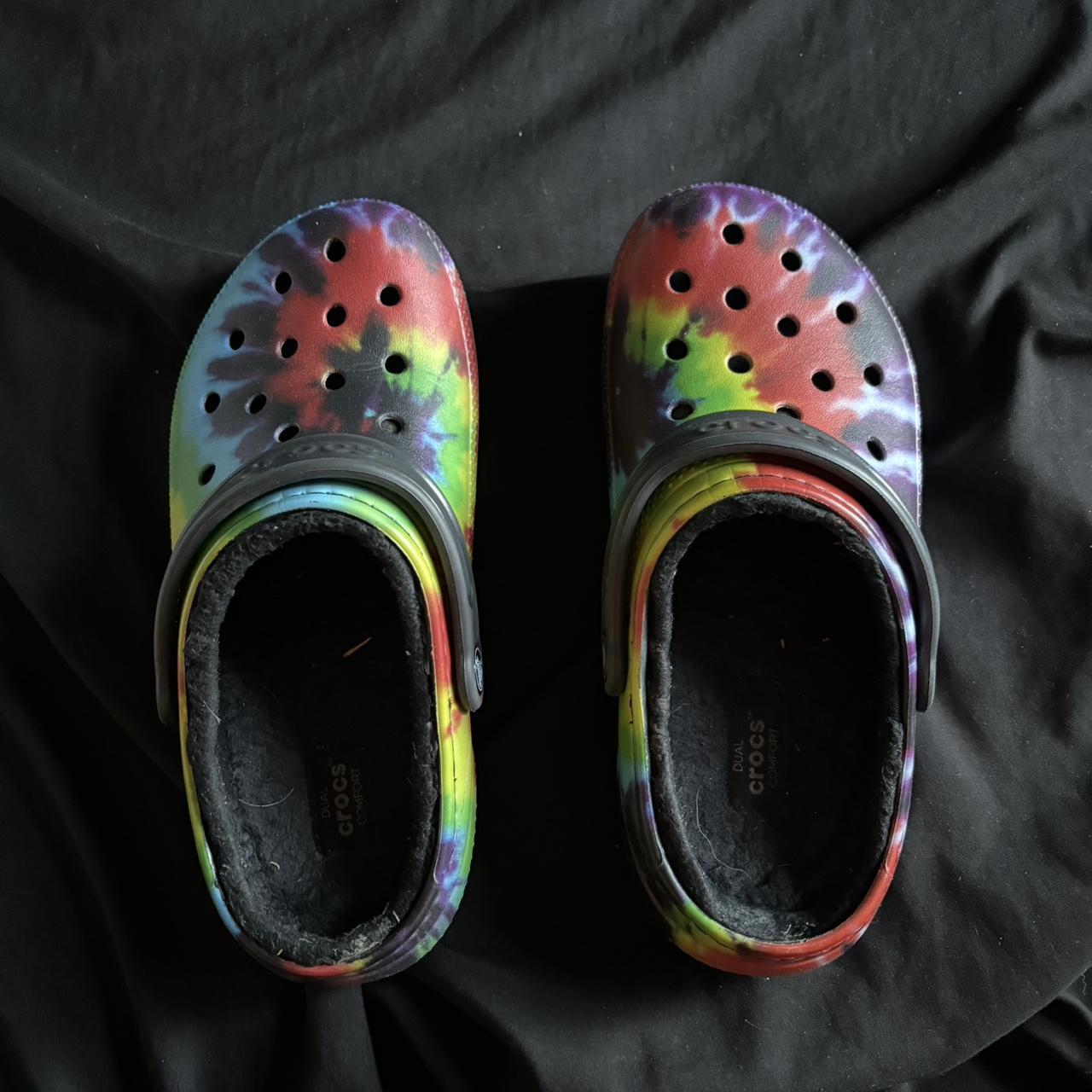 Rainbow tie dye fluffy crocs men’s 5 womens 7 #crocs - Depop
