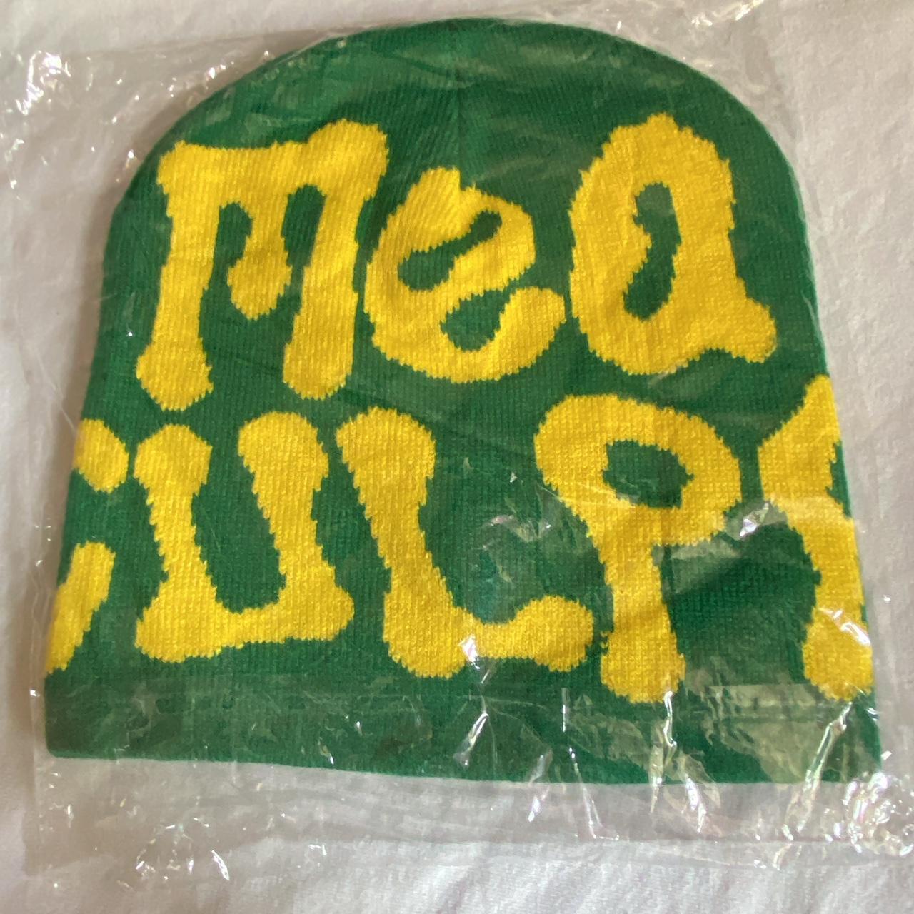 Green and yellow Mea Culpa Beanie - Depop