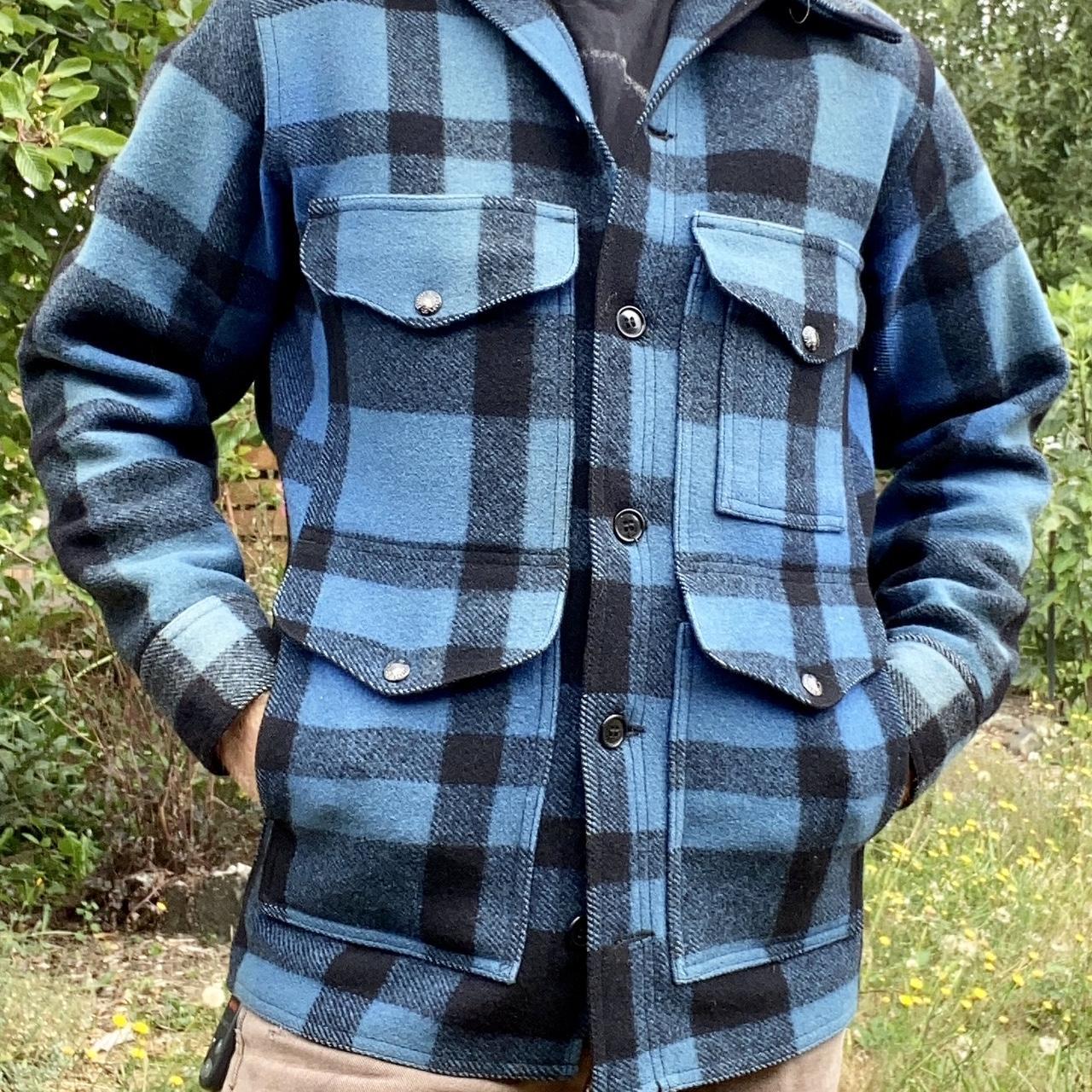 Vintage Filson Blue and Black Mackinaw Jacket Some... - Depop