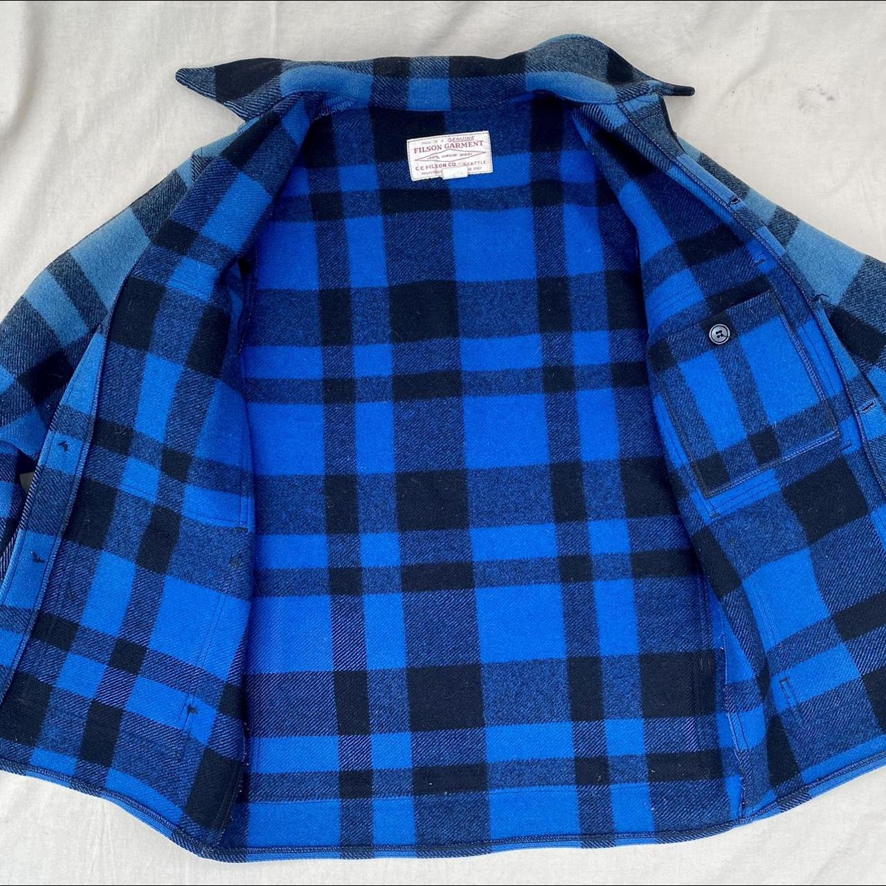 Vintage Filson Blue and Black Mackinaw Jacket Some... - Depop