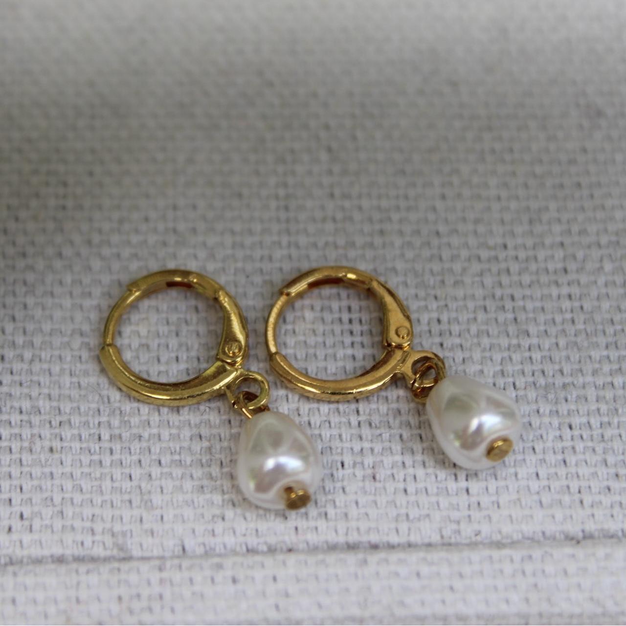 super cute gold pearl hoops! do not tarnish! every... - Depop