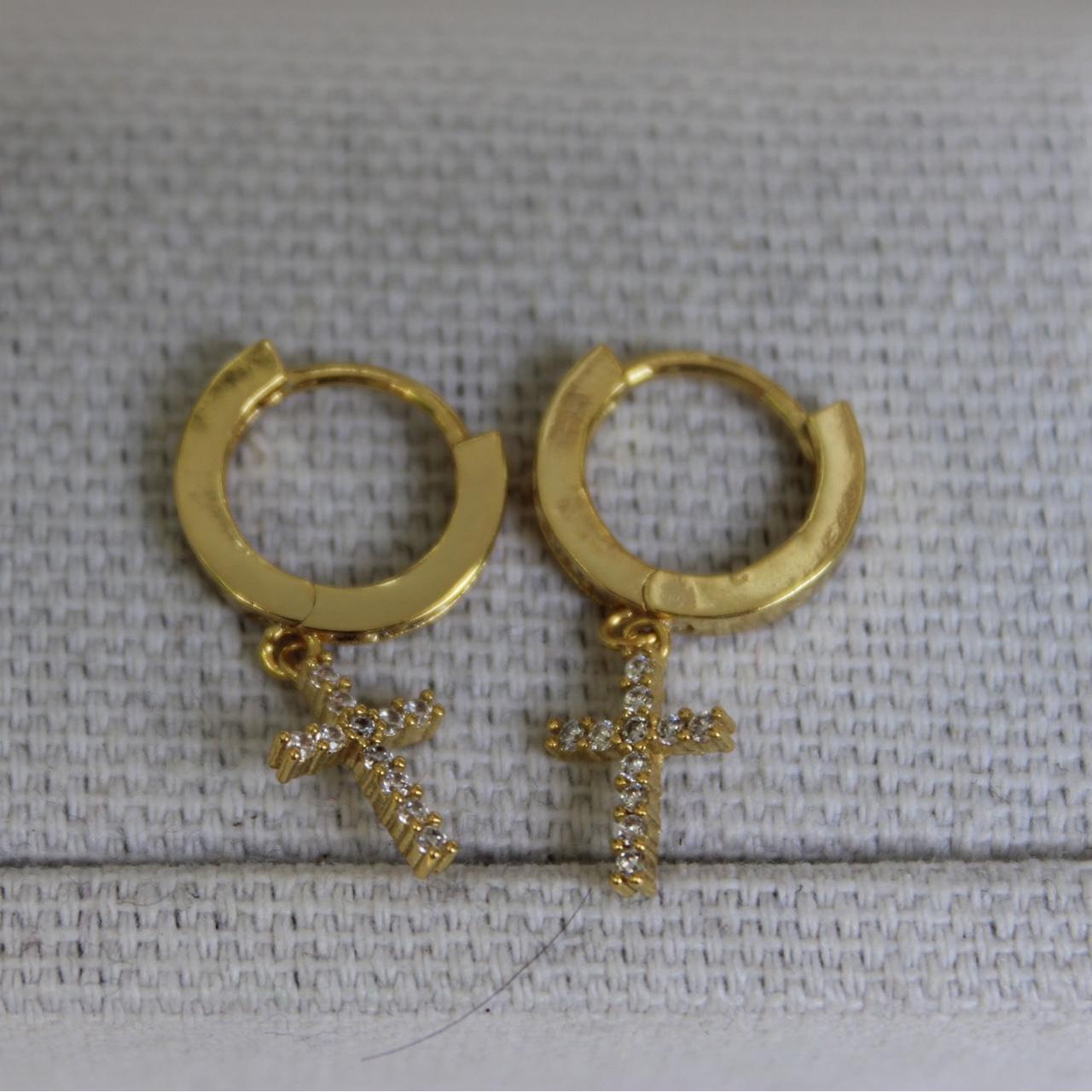 super cute gold cross hoops! don’t tarnish! every... - Depop