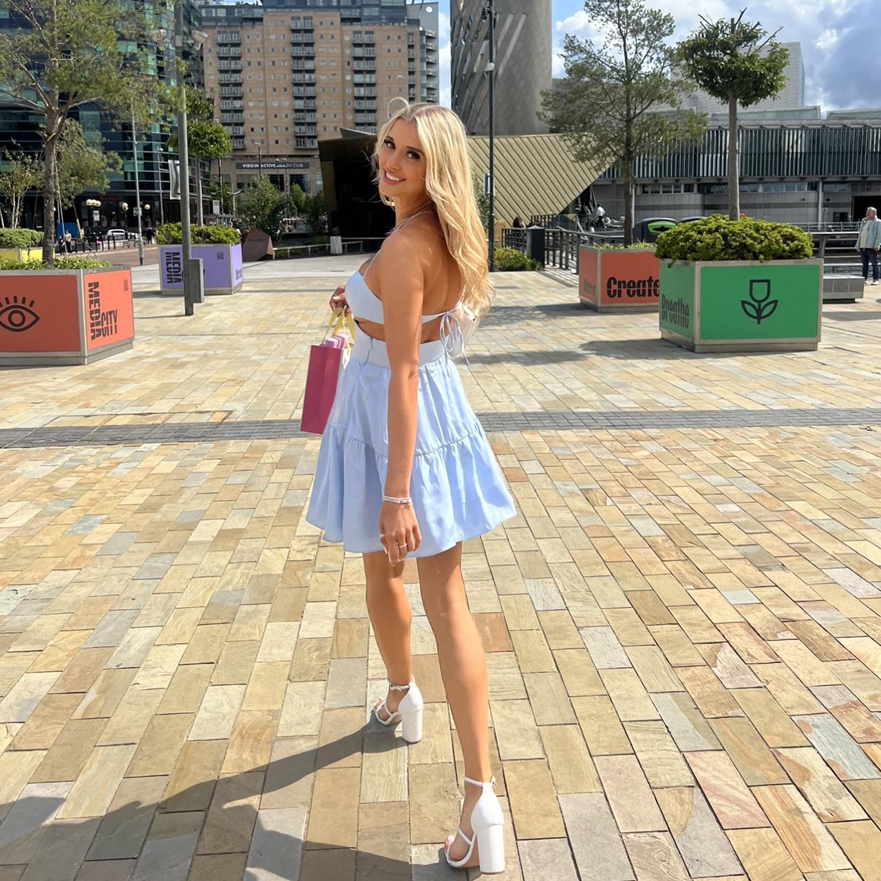 Oh Polly blue dress Fleur Halter Neck Cut Out Mini... - Depop