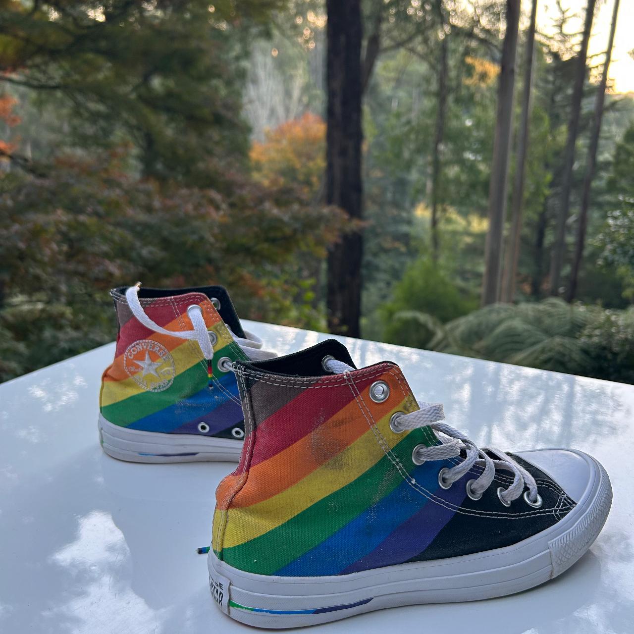RAINBOW CONVERSE UNISEX CHUCK TAYLOR HIGH TOP PRIDE... - Depop