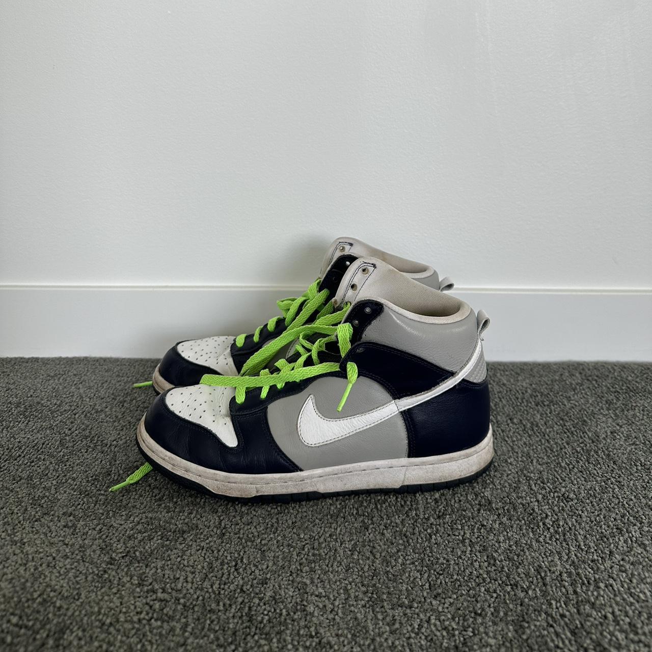 Custom Nikes! Navy blue, grey, and white with lime... - Depop