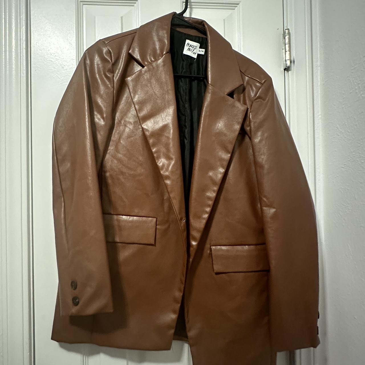 Princess Polly Brown Faux Leather Jacket... - Depop