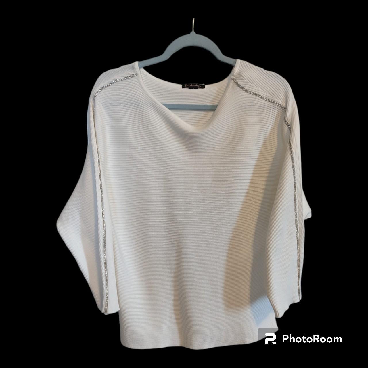 White ribbed sweater with sparkling thread along... - Depop