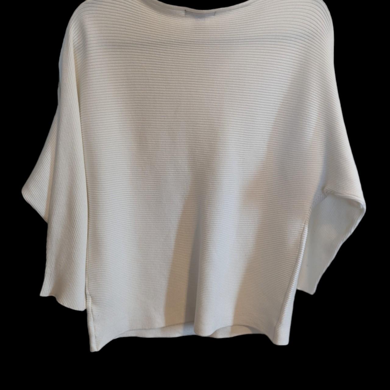White ribbed sweater with sparkling thread along... - Depop